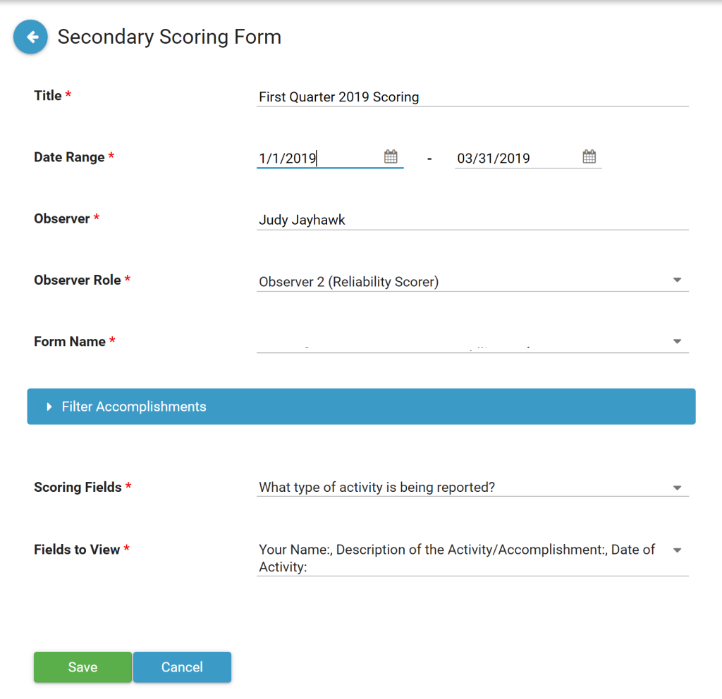 Secondary Scoring - Community Check Box Evaluation System